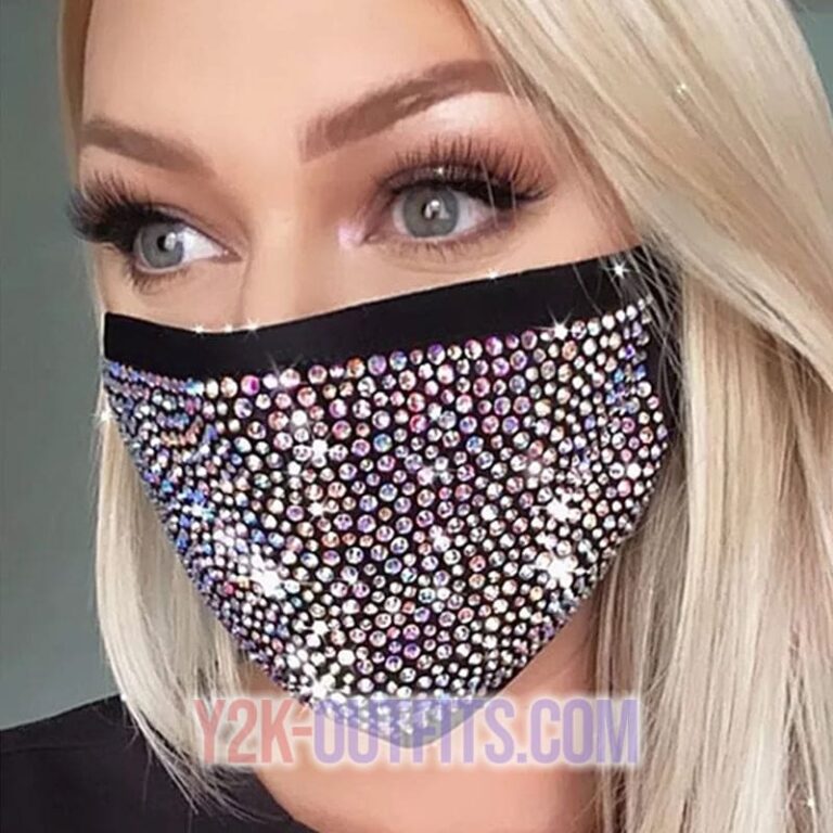 Y2K Shiny Crystal Face Mask | Y2K Outfits