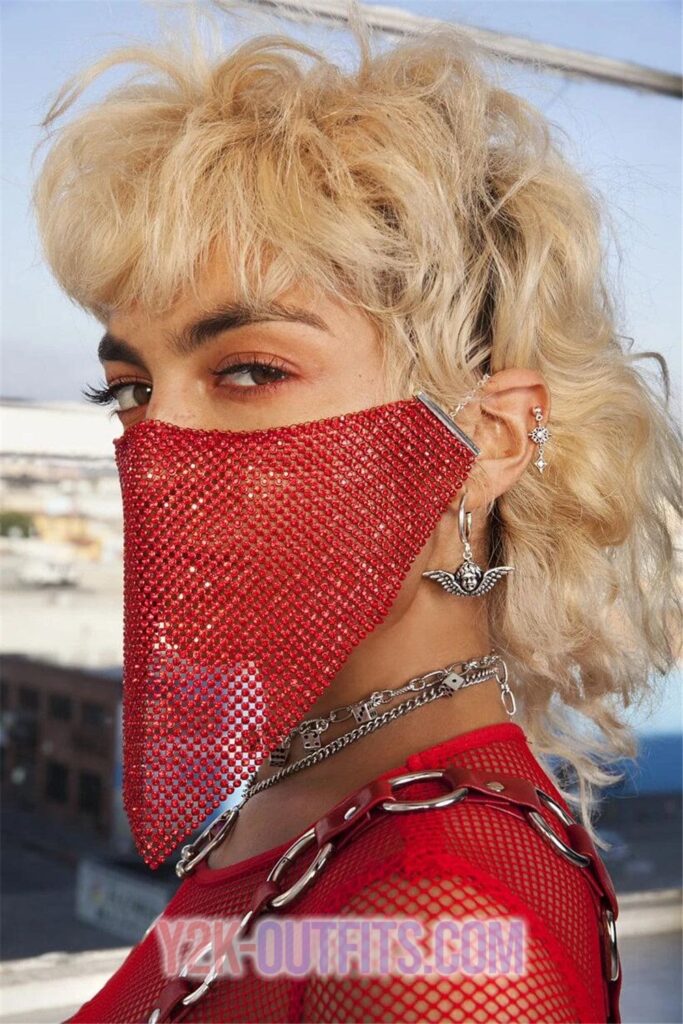 Y2K Rhinestone Face Mask | Y2K Outfits