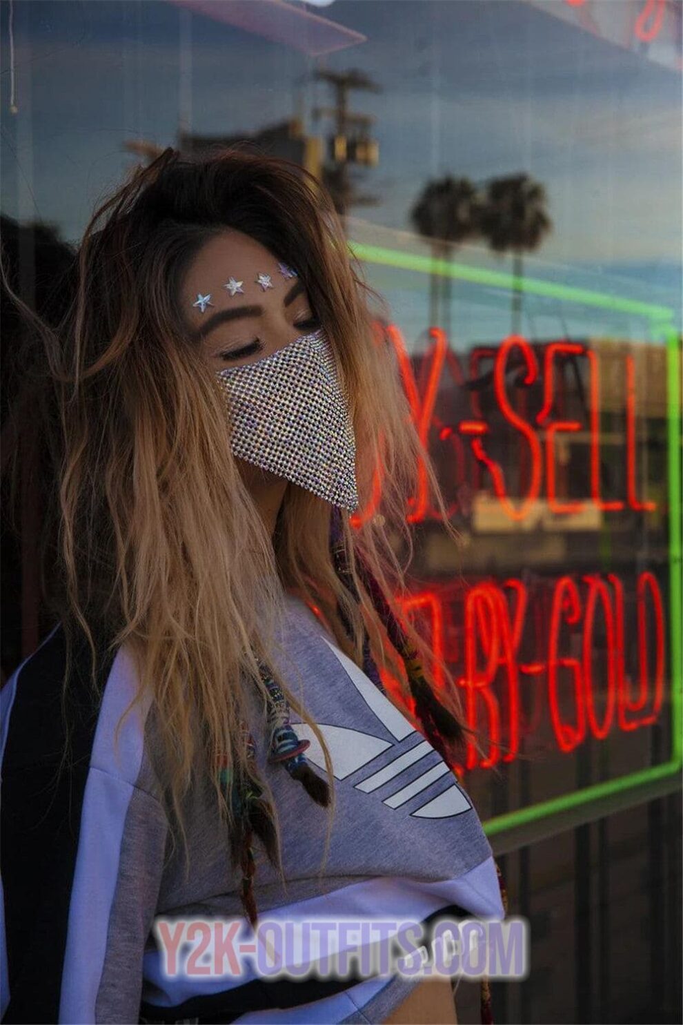 Y2K Rhinestone Face Mask | Y2K Outfits