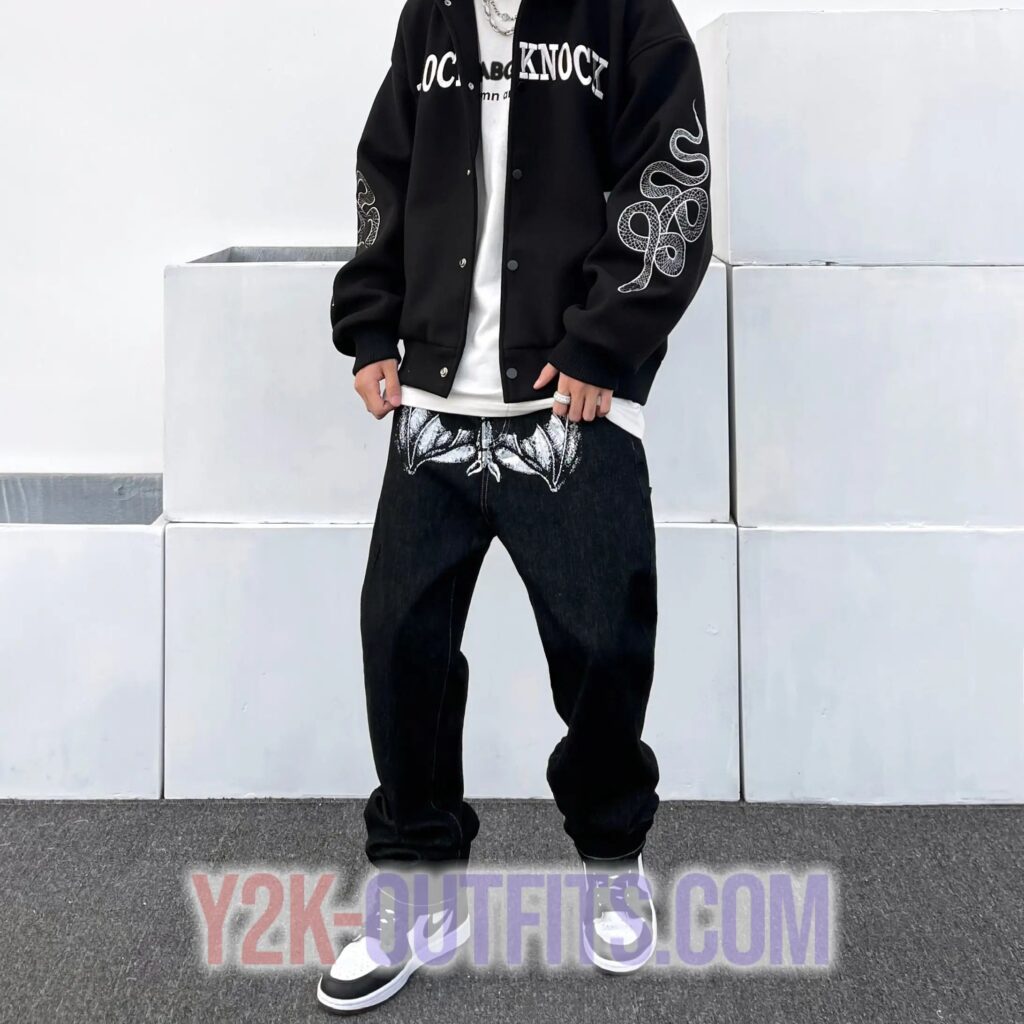 Y2K Mask Print Jeans | Y2K Outfits